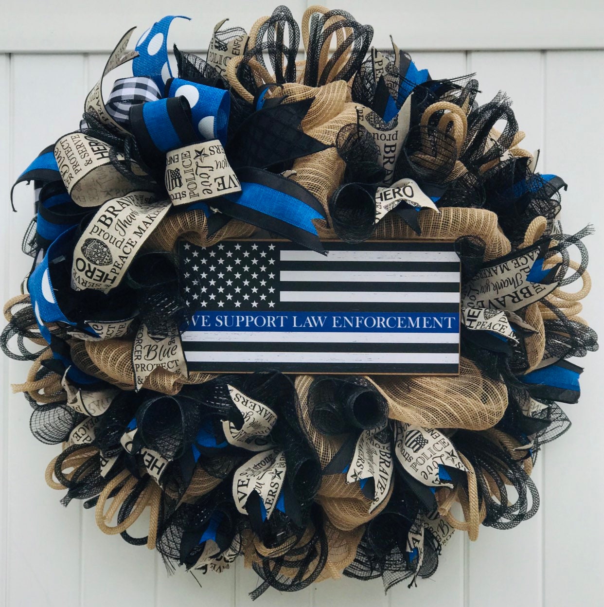 Law Enforcement Wreath, Wreath for Front Door, Spring Wreath, Police ...