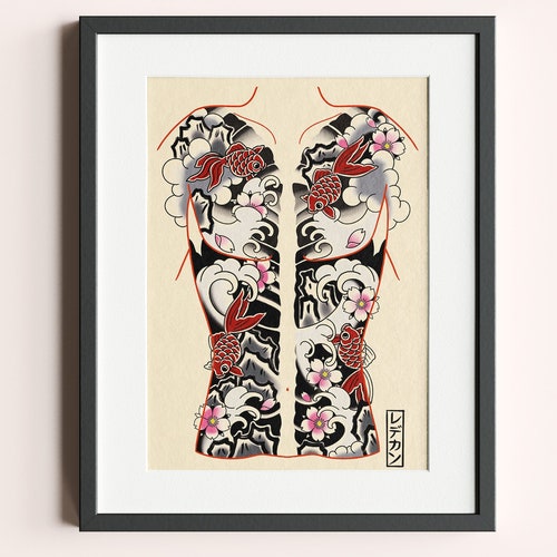 A4 Traditional Tattoo Flash Japanese Kingyo Goldfish - Etsy