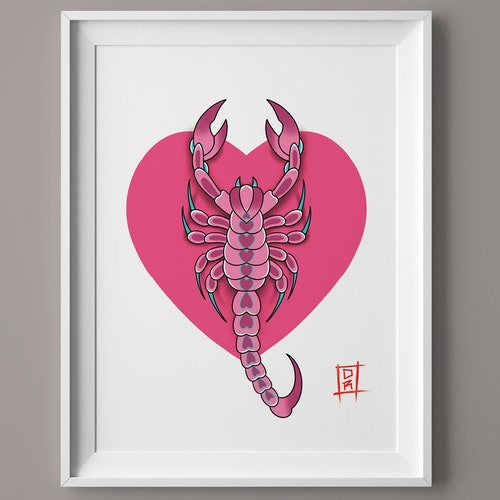 A5 Heart Pastel Scorpion Traditional Tattoo Art Print | Etsy