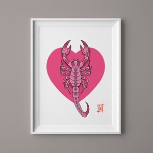 A5 Heart Pastel Scorpion Traditional Tattoo Art Print | Etsy