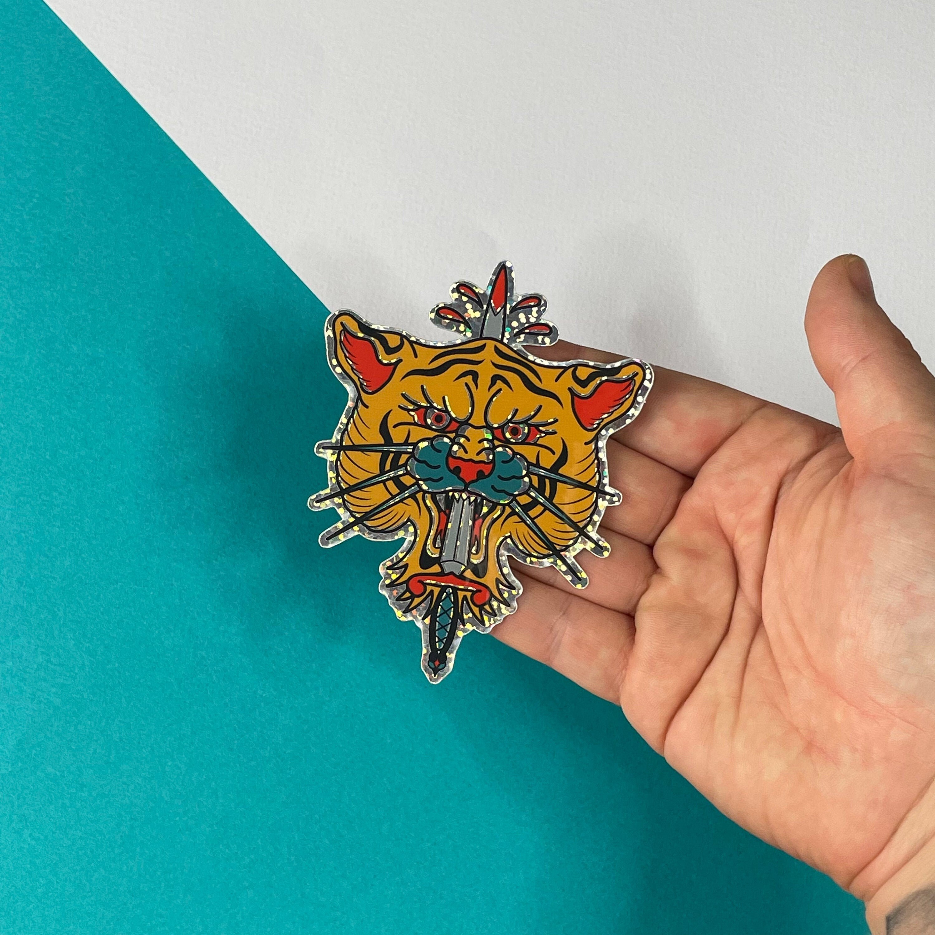 Traditional Tiger & Dagger Glitter Sticker - Etsy UK