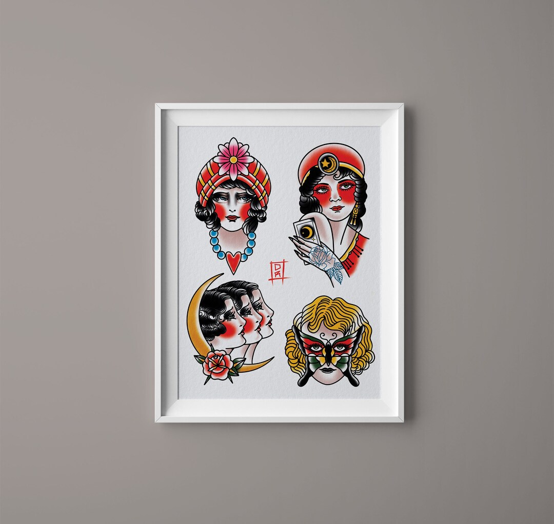 A5 Traditional Tattoo Flash Gypsy Women Art Print - Etsy