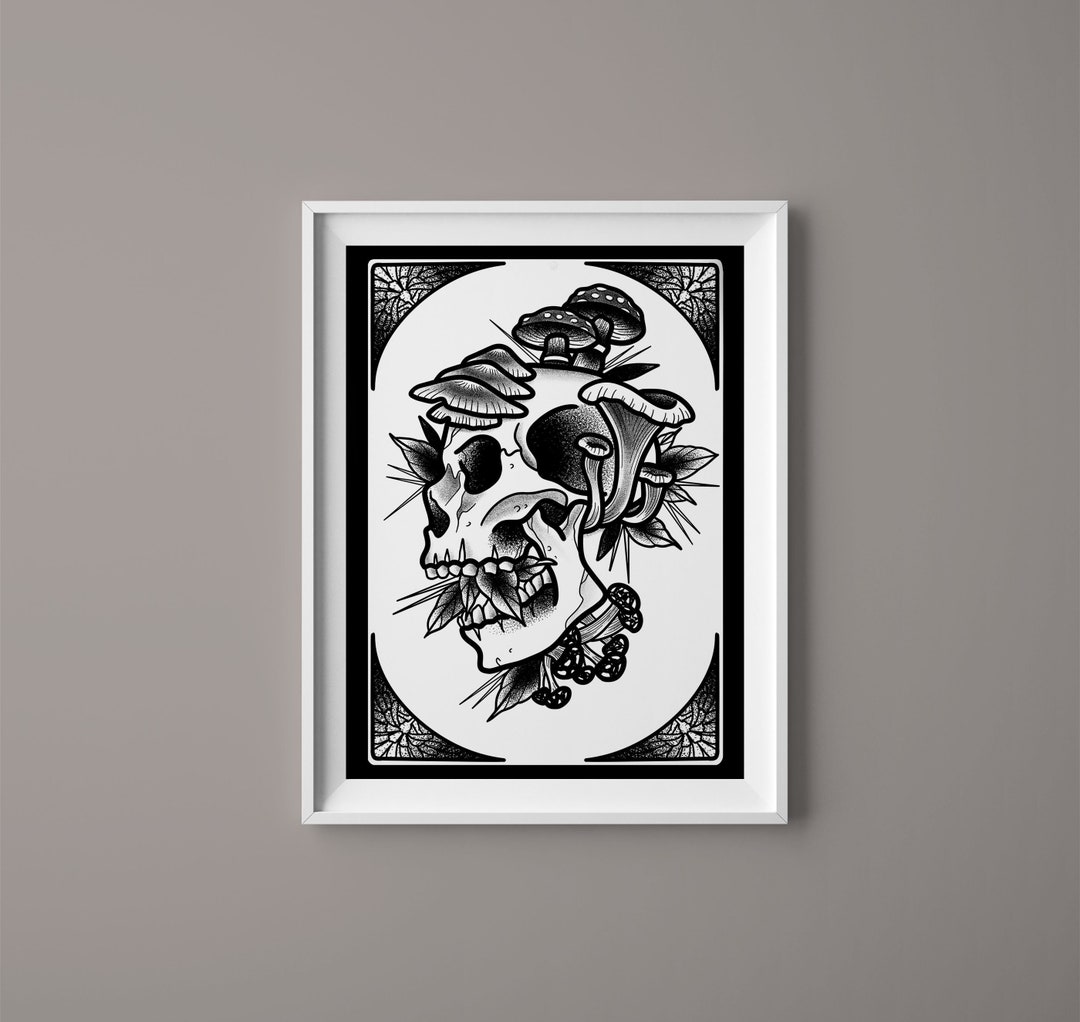 A5 Dotwork Skulls Traditional Tattoo Art Print - Etsy
