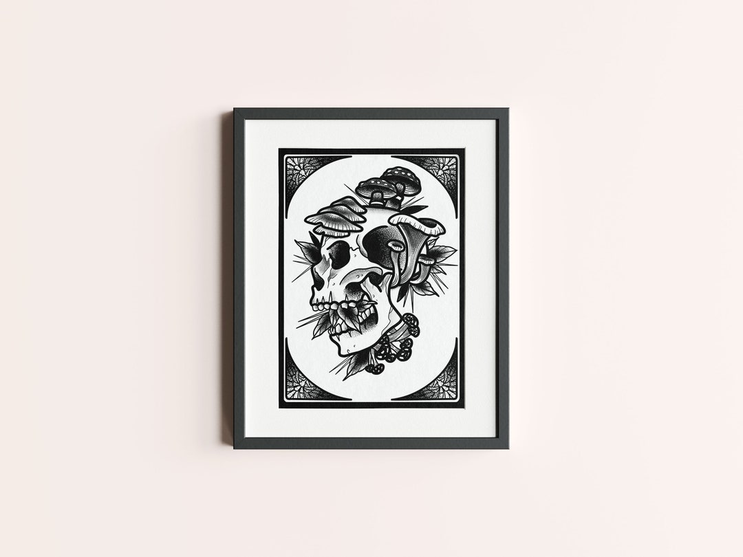 A4 Dotwork Skulls Traditional Tattoo Art Print - Etsy