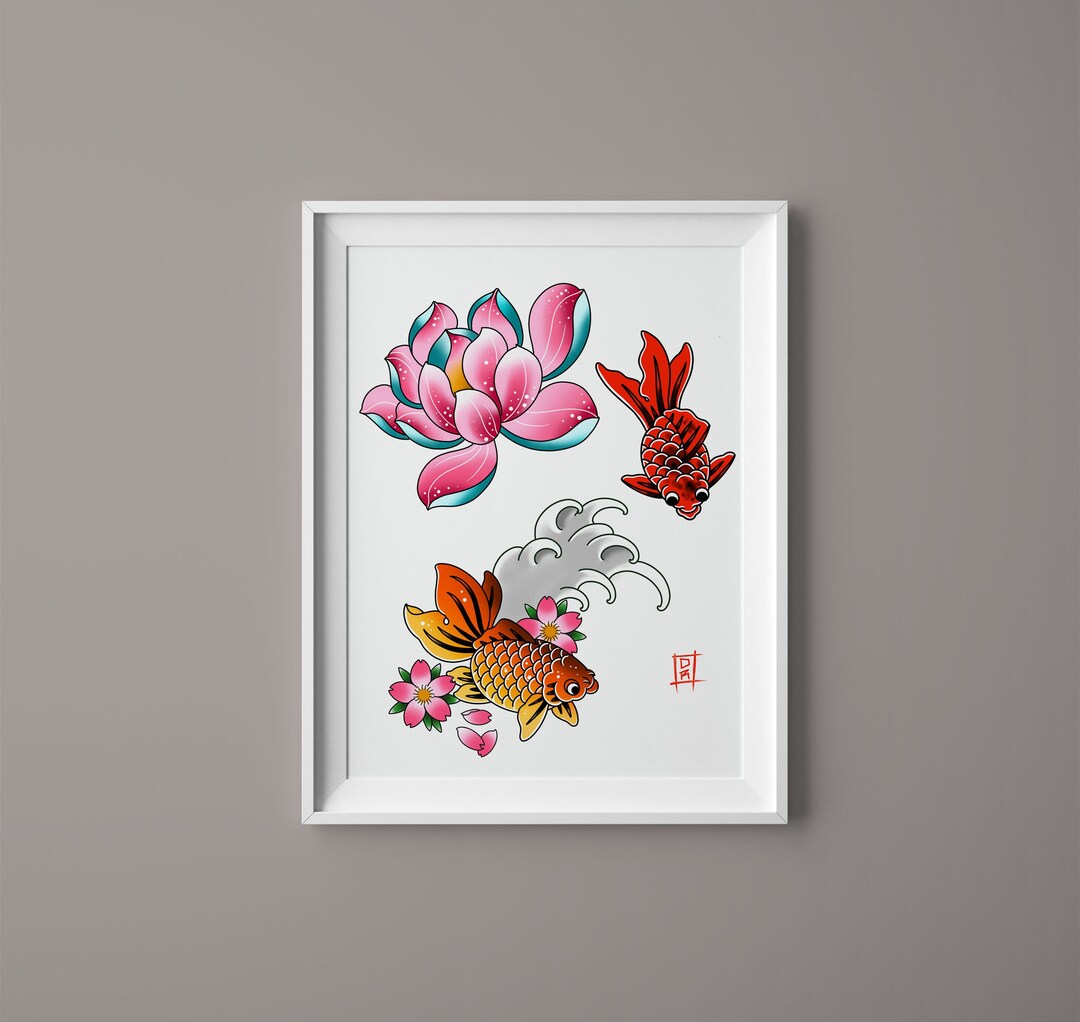 A5 Japanese Kingyo & Lotus Flower Mini Flash Sheet - Etsy