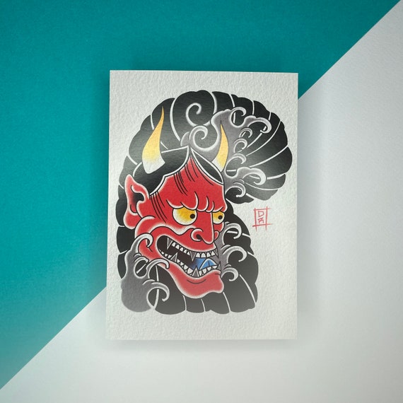 A6 Japanese Half Sleeve Hannya Mask Design Postcard - Etsy