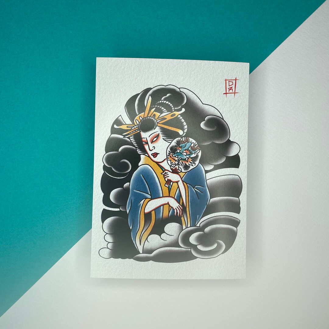 A6 Japanese Geisha Mini Sleeve Tattoo Print Postcard - Etsy