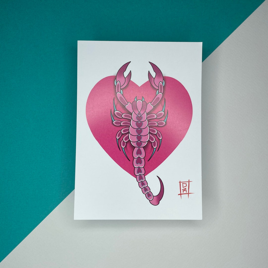 A6 Heart Pastel Scorpion Mini Tattoo Flash Print Postcard - Etsy
