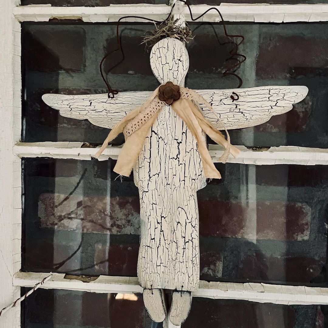 Primitive Wood Angel Rustic Angel With Wire Angel Collector Gift ...