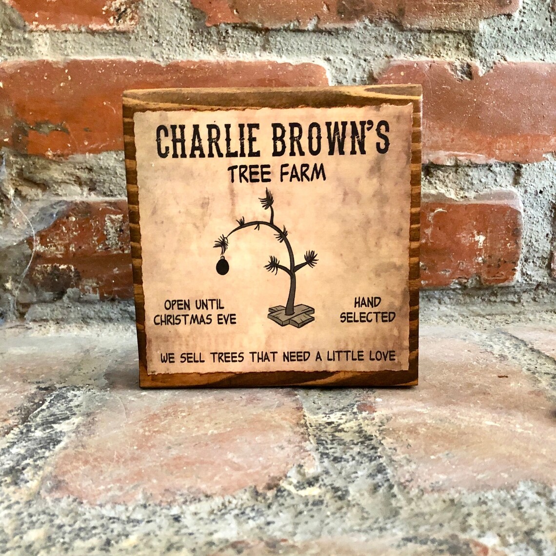 Primitive Vintage Charlie Brown Tree Wood Block Sign Country - Etsy