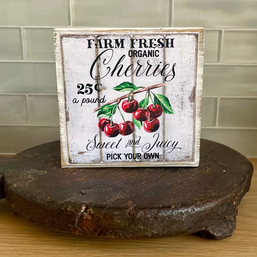 Farmhouse Cherries Wood Block Sign: Vintage Kitchen Decor - Etsy