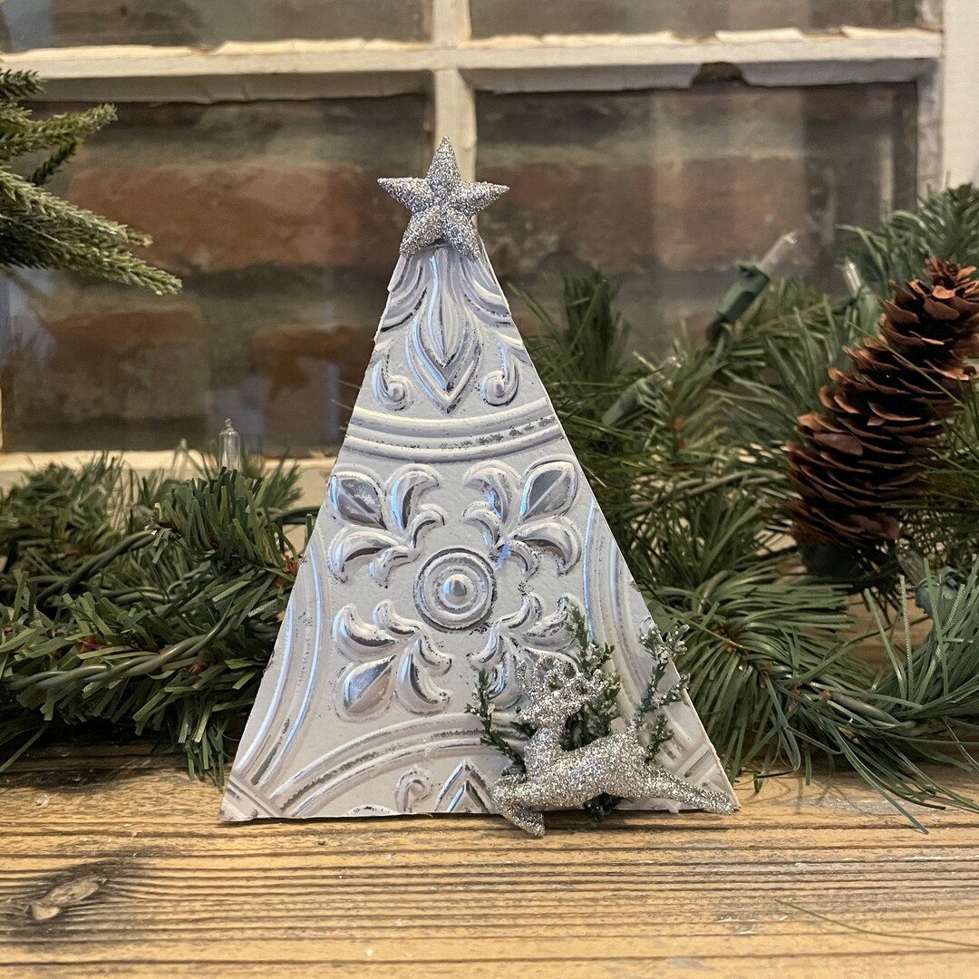 White Farmhouse Tin Tree Shelf Sitter Primitive Christmas - Etsy