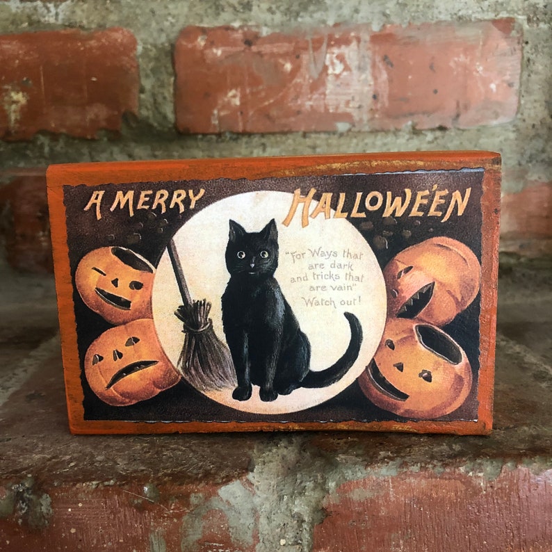 Vintage Halloween Wood Blocks Vintage Halloween Shelf - Etsy