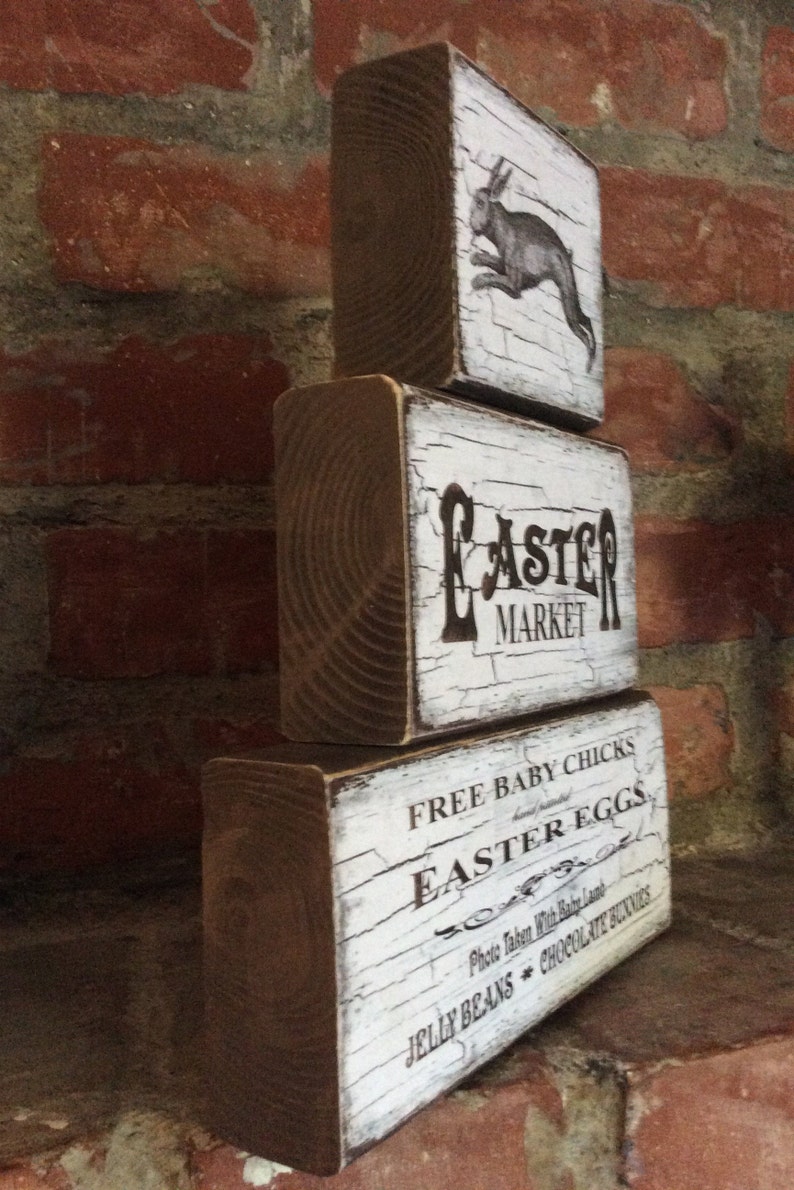 Rustic Farmhouse Easter Wood Block Set: Spring Decor - Etsy