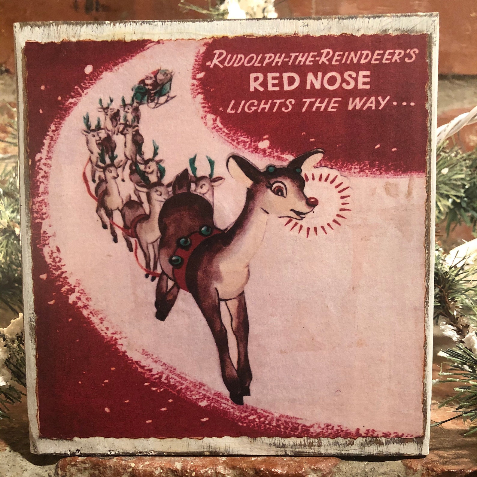 Vintage Rudolph Reindeer Wood Block Sign Primitive Christmas - Etsy