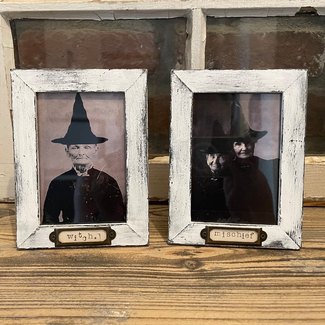 Vintage Farmhouse Halloween Witch Decoration; Primitive Framed Witch ...
