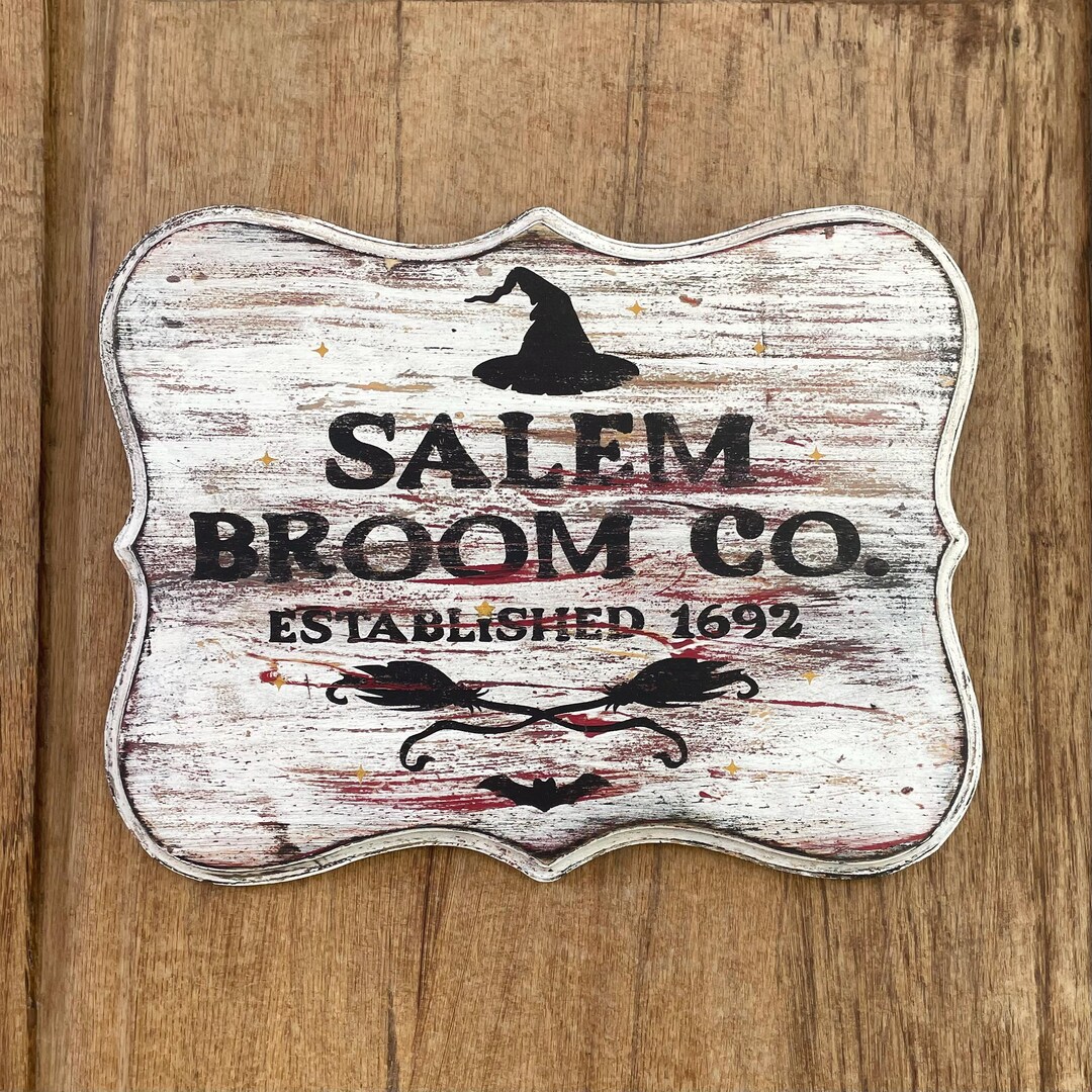 Farmhouse Halloween Salem Broom Wood Sign; Primitive Halloween Home ...