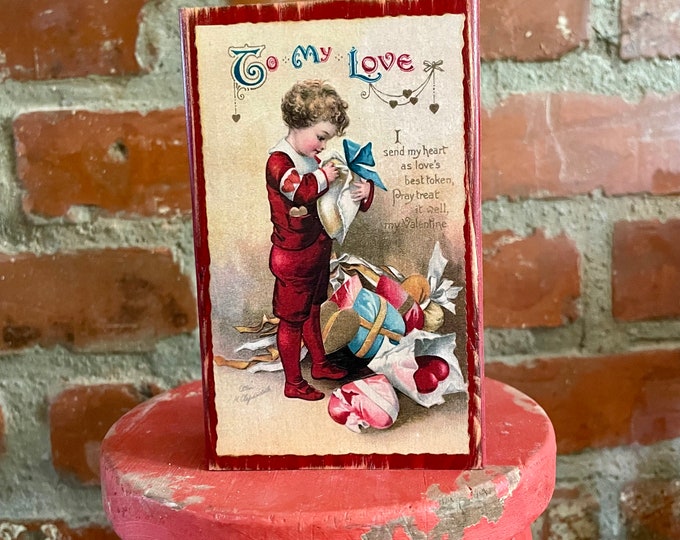 Vintage Valentines Wood Block Farmhouse Country Valentines Day ...