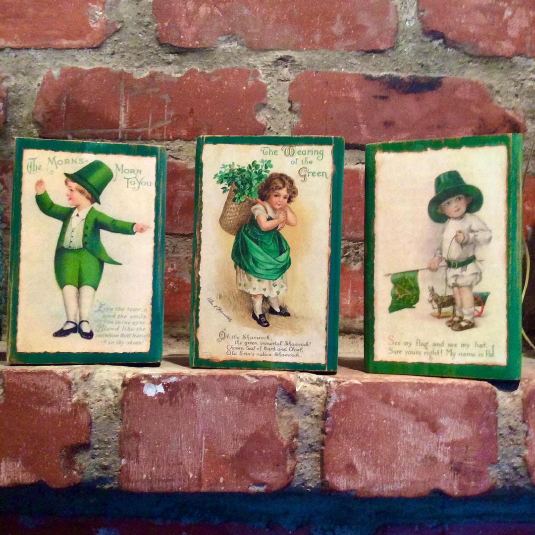 Vintage St Patricks Wood Block Decor, Farmhouse Irish Shelf Sitter ...