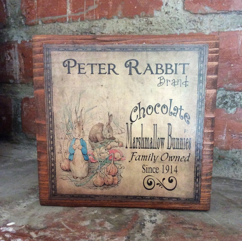 Vintage Peter Rabbit Wood Block; Farmhouse Easter Peter Rabbit Wood ...