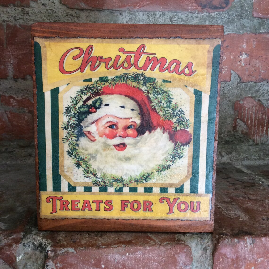 Vintage Christmas Santa Wood Block Farmhouse Christmas Sign | Etsy