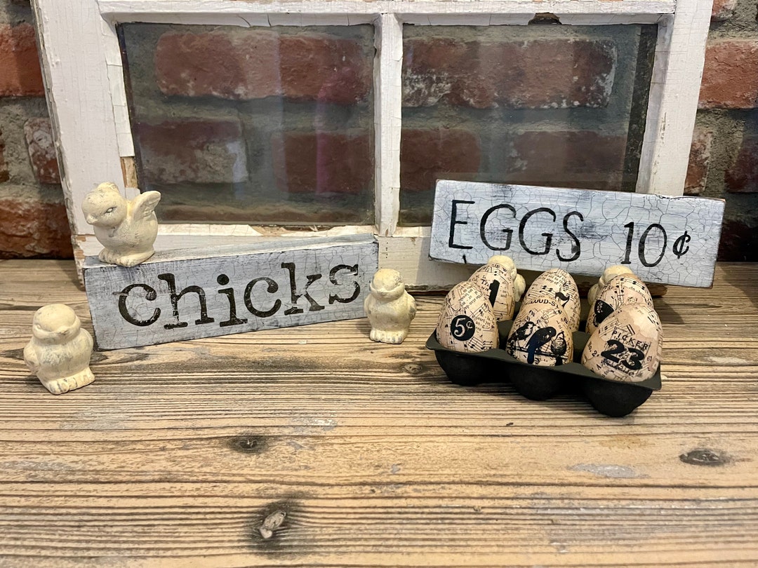 French Country Chick Sign; Vintage Sheet Music Easter Egg; Primitive ...