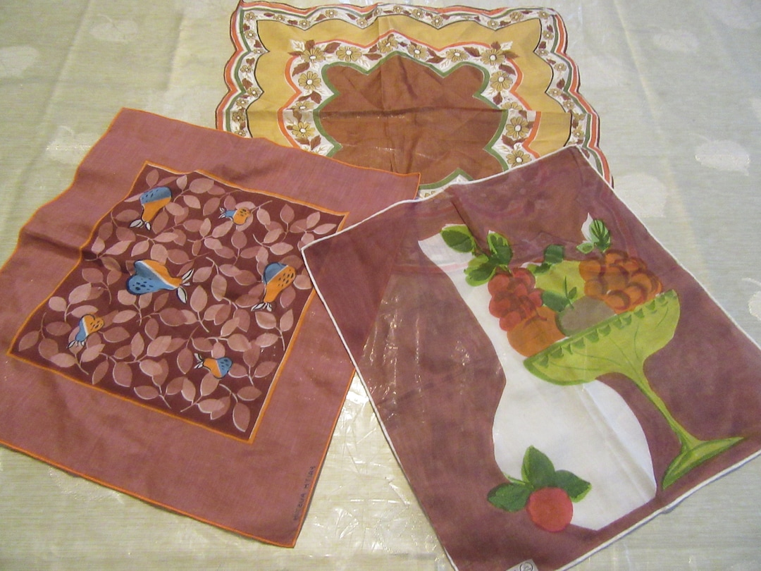 EARTH LOVE Vintage Designer Handkerchiefs Lot,autumn Theme Hankies ...