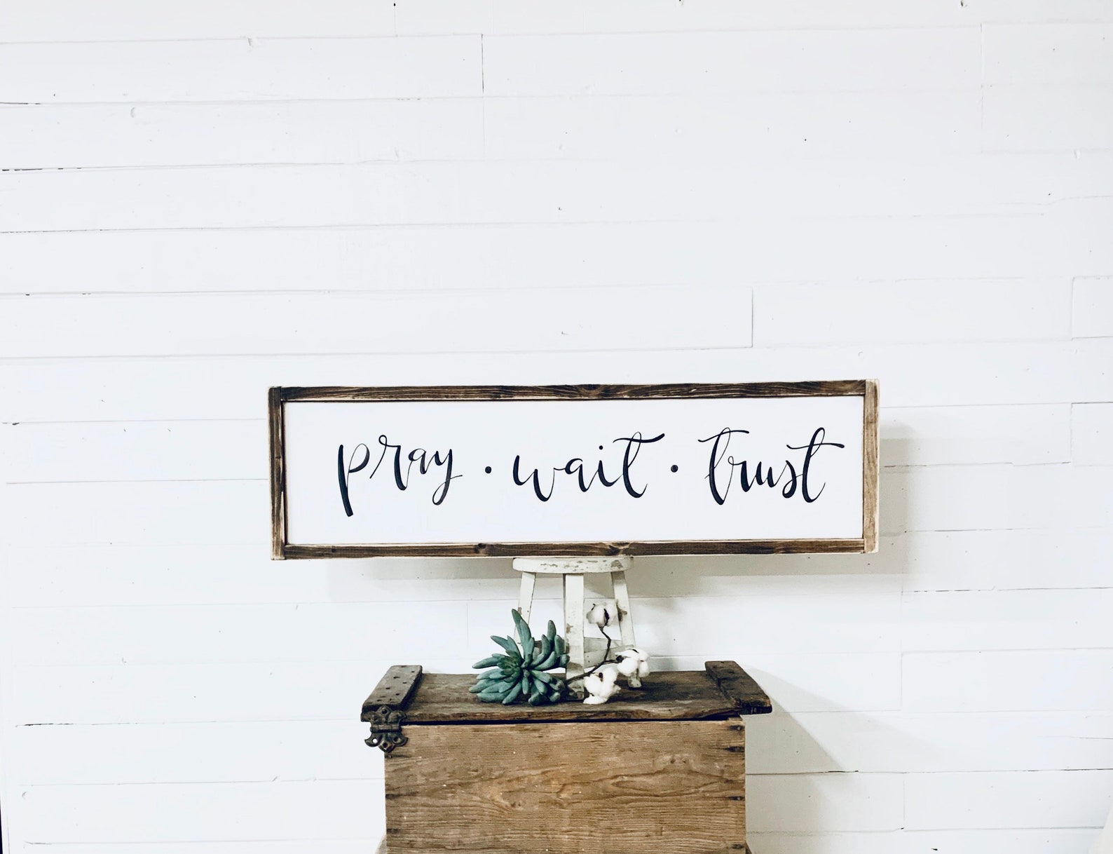 Pray Wait Trust Wooden Sign Christian Wall Decor | Etsy