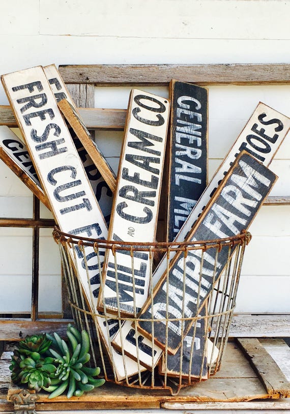 Old Rustic Garden Signs Upcycled Vintage Garden Decor Gingham