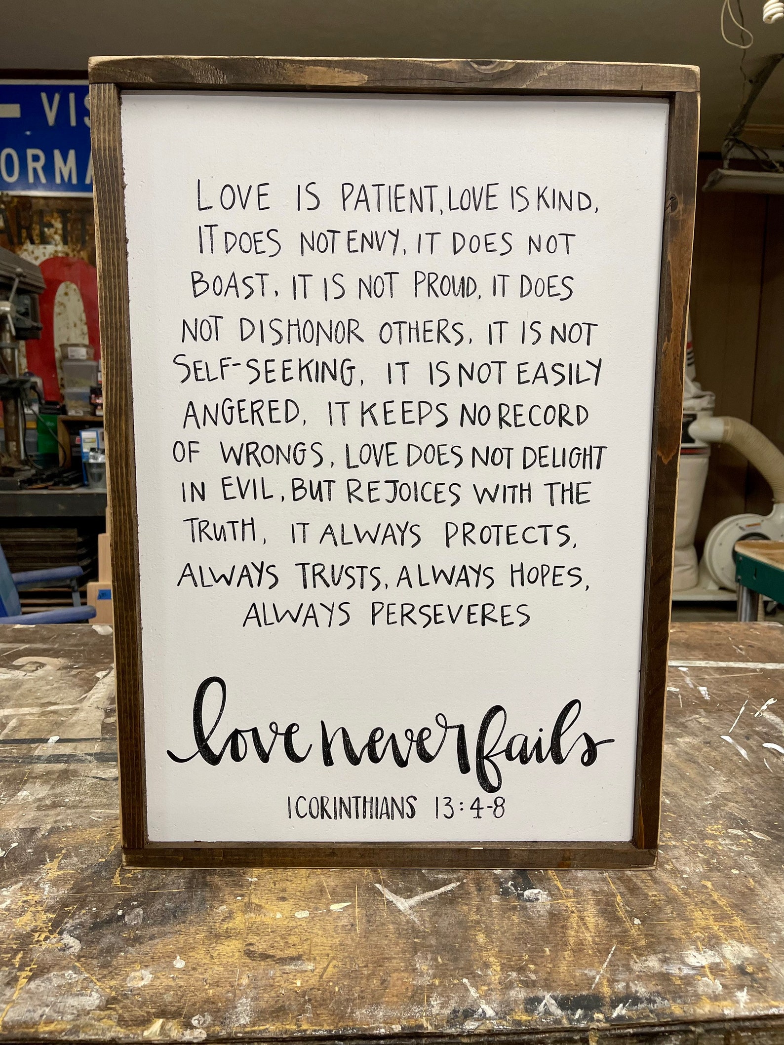 Love Never Fails 1 Corinthians 13 4 8 Wood Sign Gift for Couple, Rustic ...