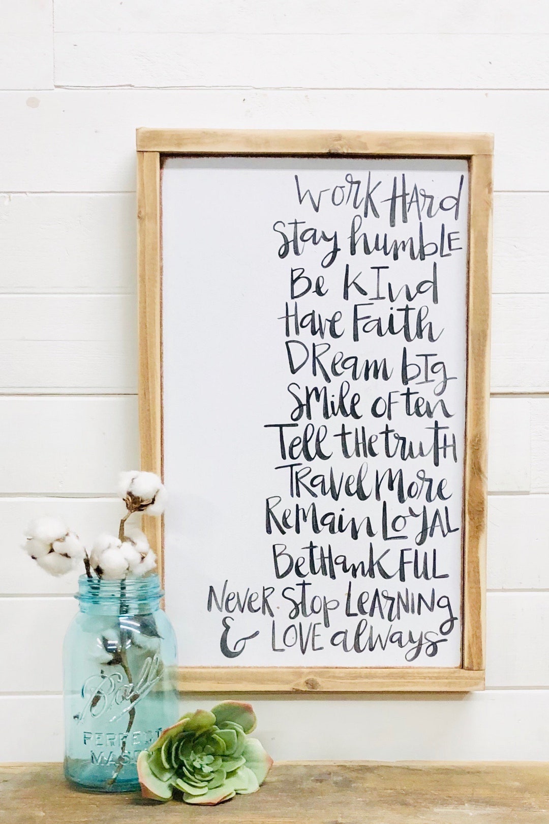 Work Hard Stay Humble Be Kind Family Rules Sign, Wood Sign With Frame ...