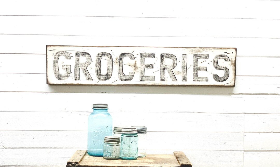 Groceries Rustic Wood Sign: Farmhouse Kitchen Pantry Decor - Etsy