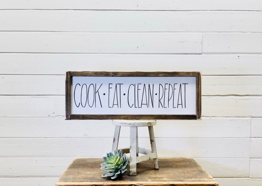 Cook Eat Clean Repeat Wood Sign Gift for Food Lover Farmhouse Kitchen ...