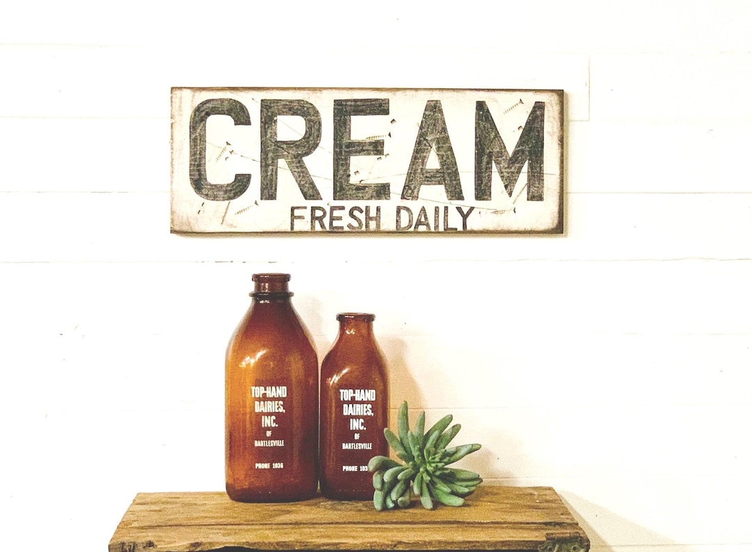 Cream Sign: Vintage Farmhouse Kitchen Wall Decor, Old Looking Sign - Etsy