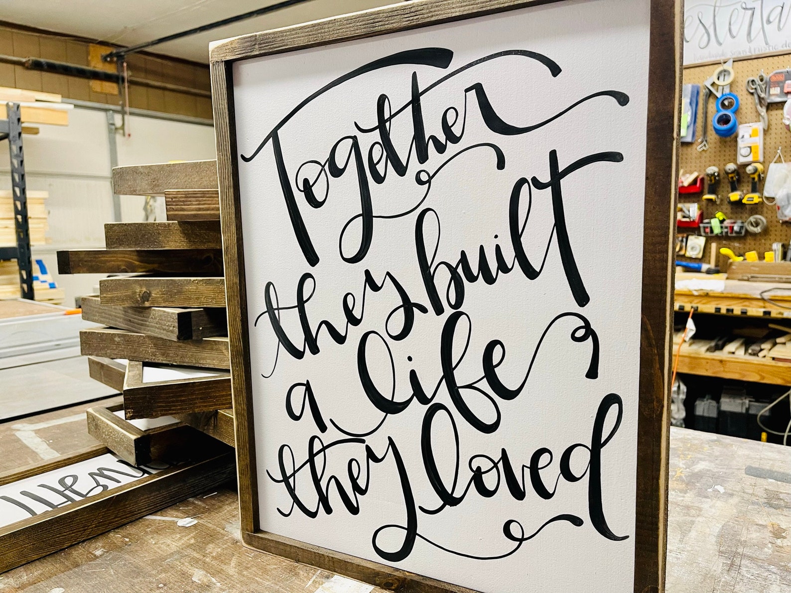Hand Lettered Wood Sign: Together They Built A Life They Loved Couples ...