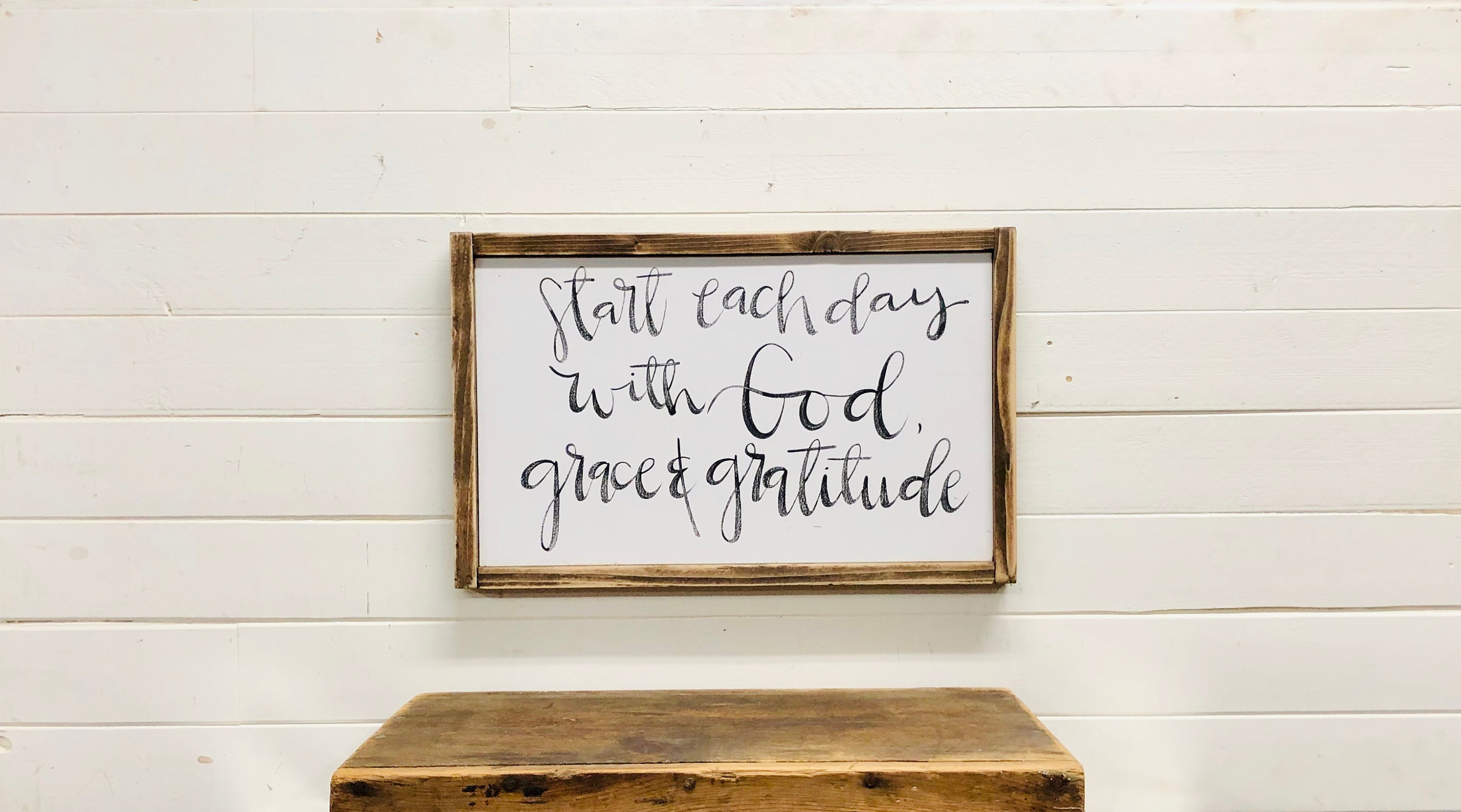 Start Each Day, With God Grace, Gratitude Wood, Frame Sign Christian ...
