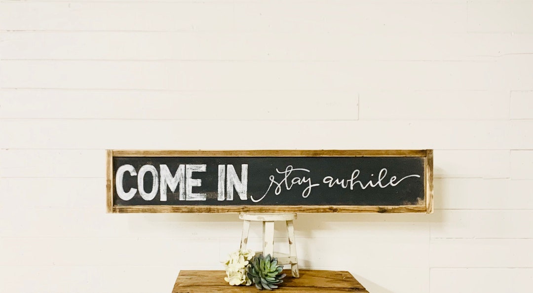 Come in Stay Awhile Wood Sign, Rustic Entryway Wall Decor Welcome Sign ...