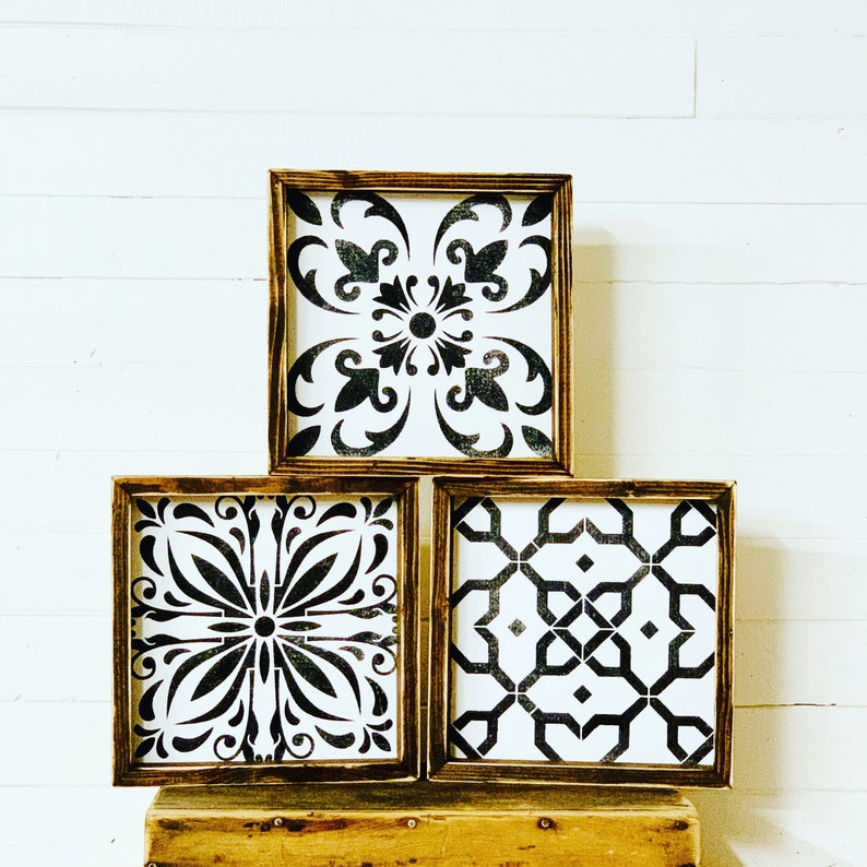 Tile Pattern Wood Sign Hand Painted Decorative Sign - Etsy