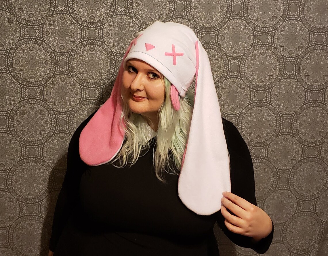 White Floppy Zombie Bunny Hat Rabbit X Dead Tongue Ears Beanie - Etsy UK