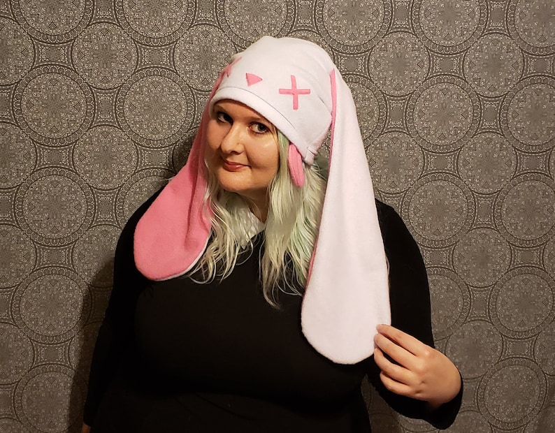 White Floppy Zombie Bunny Hat Rabbit X Dead Tongue Ears Beanie - Etsy UK