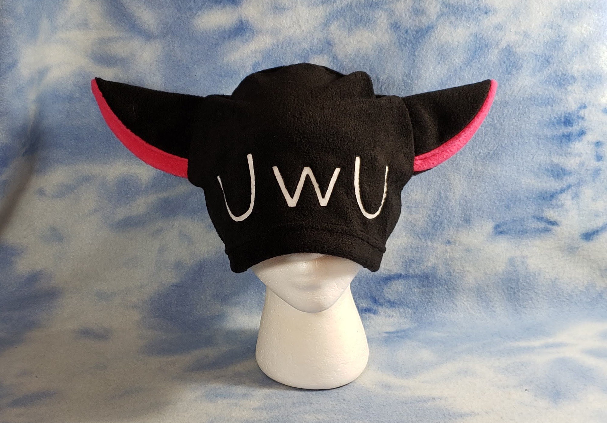 Uwu Pink Owo Cat Hat Kitty Ears Fleece Beanie | Etsy