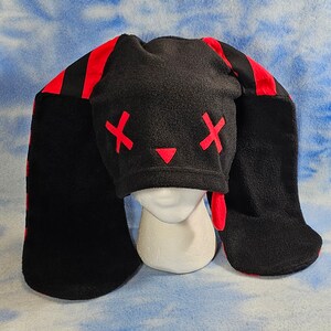 Striped Red Zombie Bunny Hat Rabbit X Dead Tongue Ears Beanie - Etsy