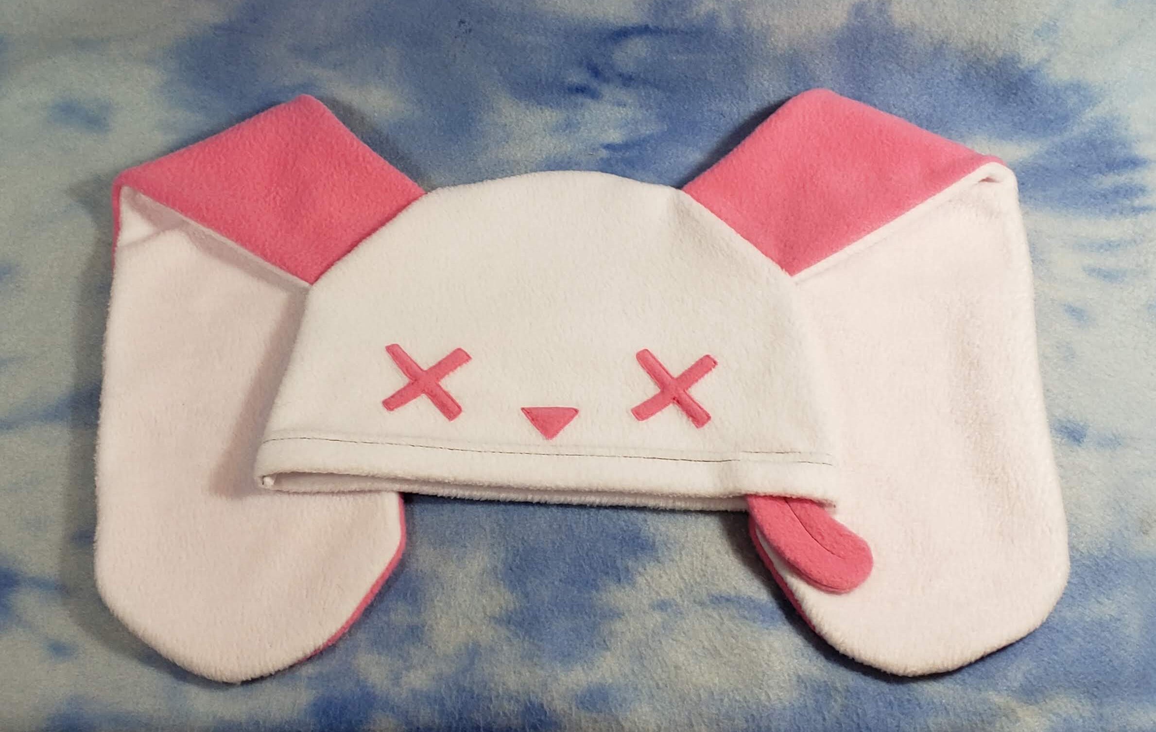 White Floppy Zombie Bunny Hat Rabbit X Dead Tongue Ears Beanie - Etsy UK