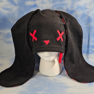 Striped Red Zombie Bunny Hat Rabbit X Dead Tongue Ears Beanie - Etsy