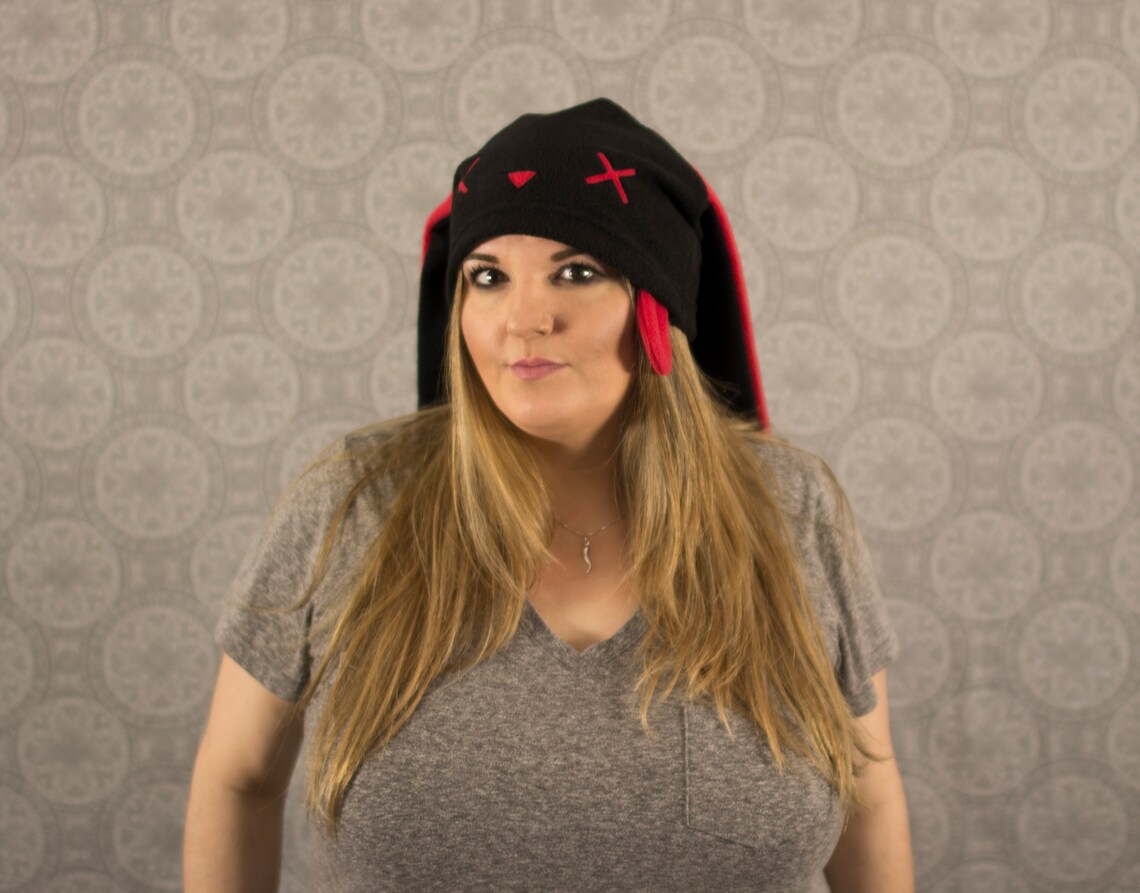 Red Zombie Bunny Hat Rabbit X Dead Tongue Ears Beanie - Etsy
