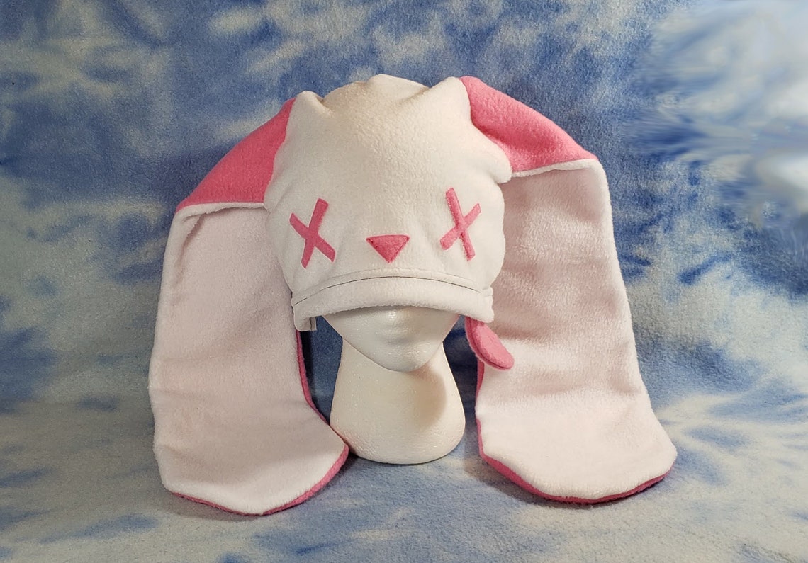 White Floppy Zombie Bunny Hat Rabbit X Dead Tongue Ears Beanie - Etsy UK