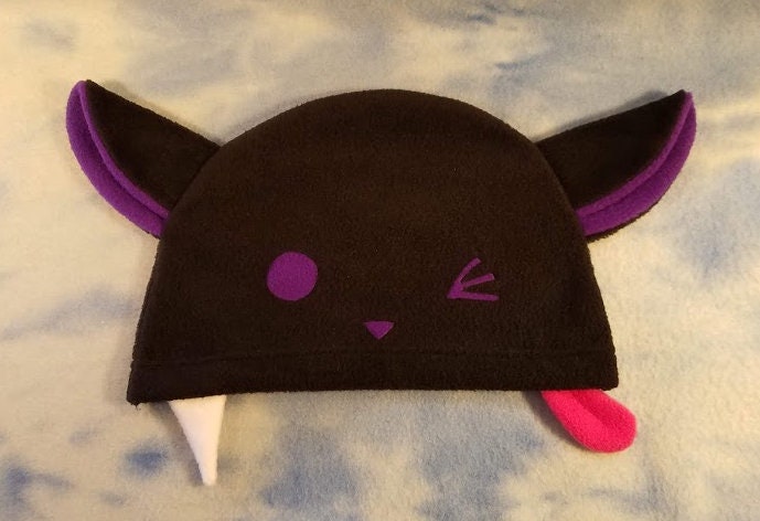 Winking Furry Cat Hat With Fang Tongue Derpy Blue Kitty Fleece | Etsy