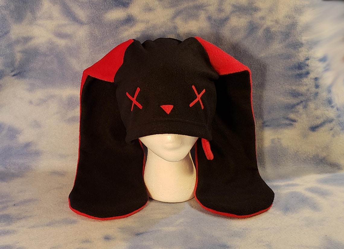 Red Zombie Bunny Hat Rabbit X Dead Tongue Ears Beanie - Etsy