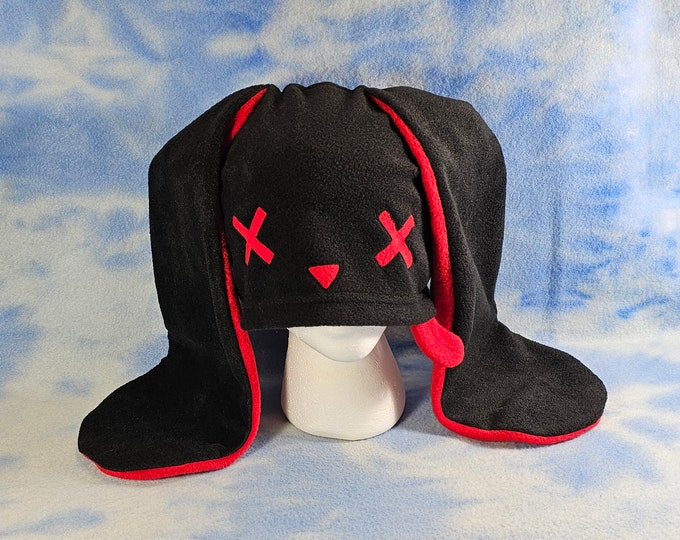 Red Zombie Bunny Hat Rabbit X Dead Tongue Ears Beanie - Etsy