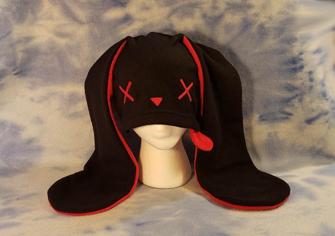 Red Zombie Bunny Hat Rabbit X Dead Tongue Ears Beanie - Etsy